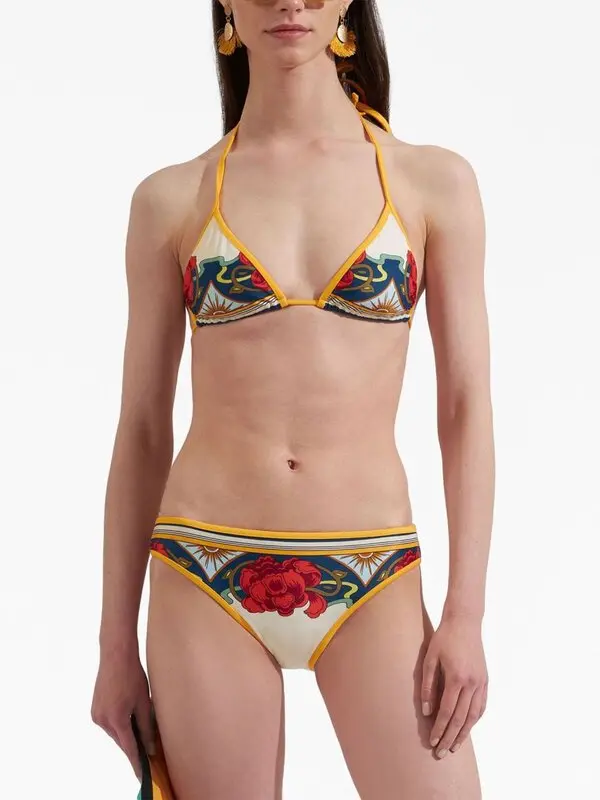 La DoubleJ Tropical-print Bikini Top - Neutrals