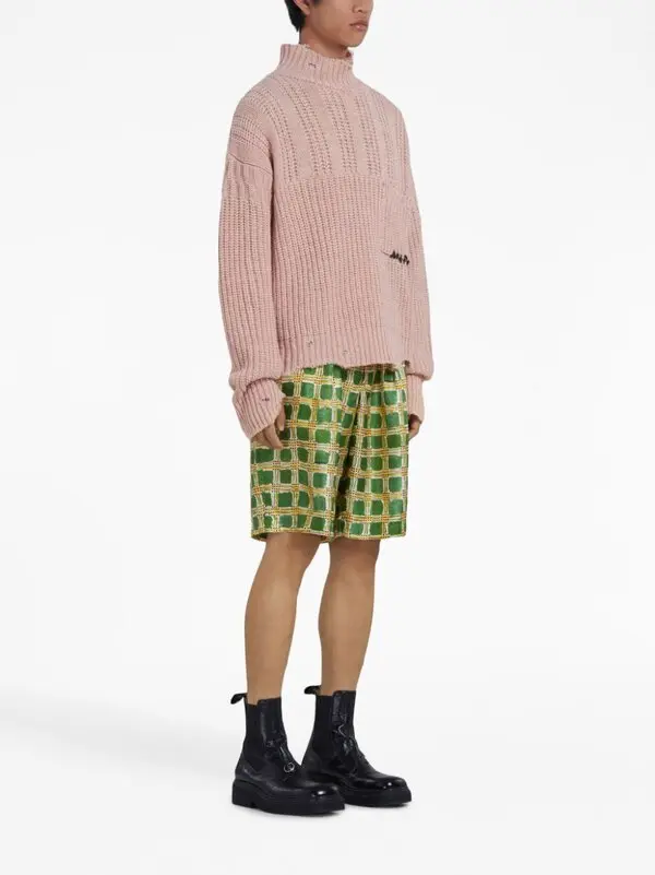 Marni Silk Check Shorts - Green