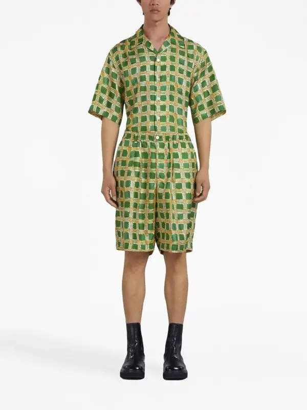 Marni Silk Check Shorts - Green