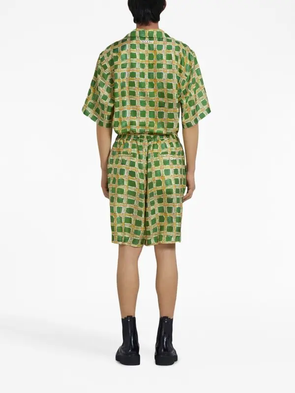 Marni Silk Check Shorts - Green