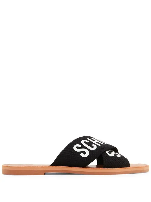 Schutz Logo-print Flat Leather Slides - Black