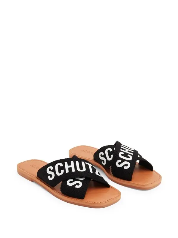 Schutz Logo-print Flat Leather Slides
