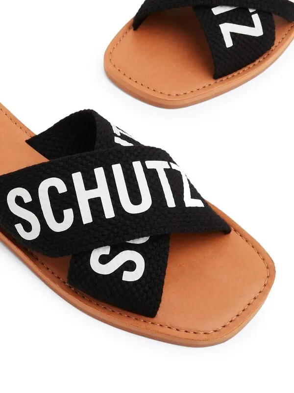 Schutz Logo-print Flat Leather Slides