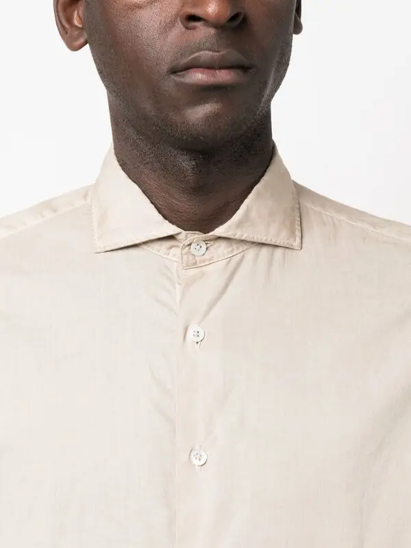 LARDINI Long-sleeve Buttoned Cotton Shirt - Neutrals