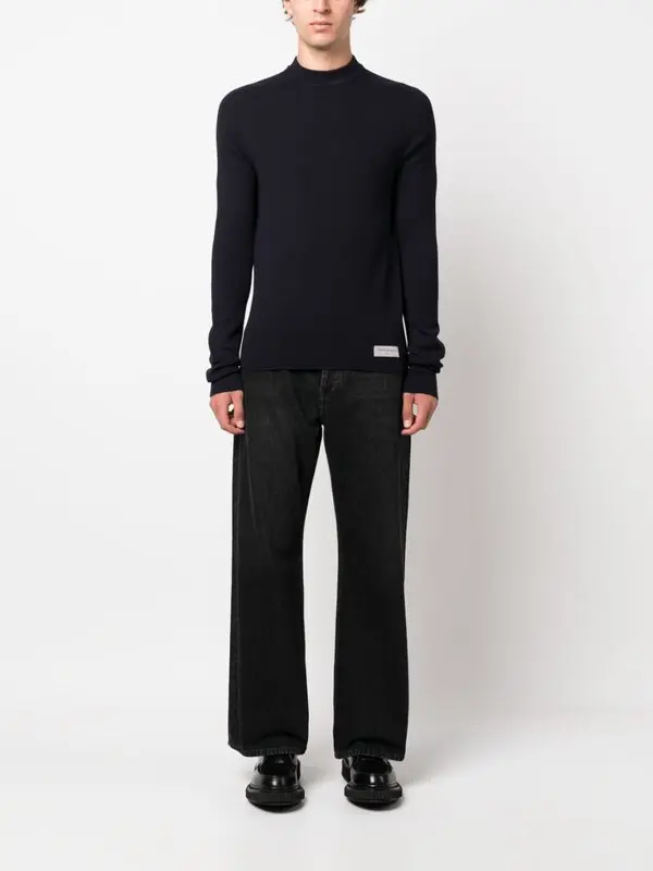 Balmain Logo-patch Merino Wool Jumper - Blue