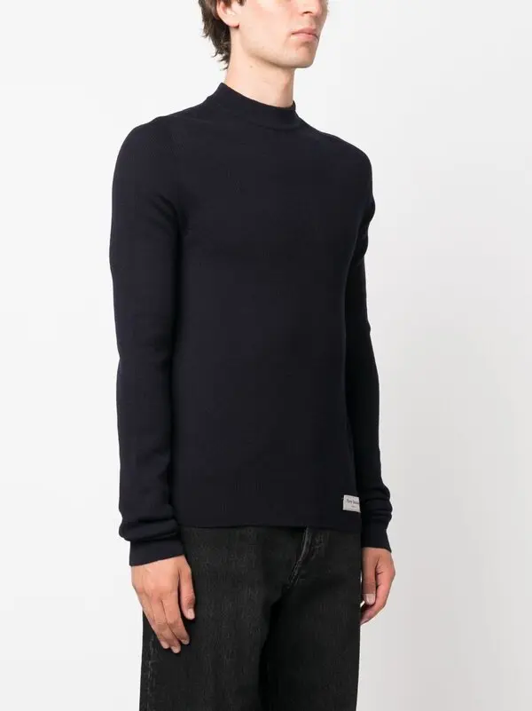 Balmain Logo-patch Merino Wool Jumper - Blue