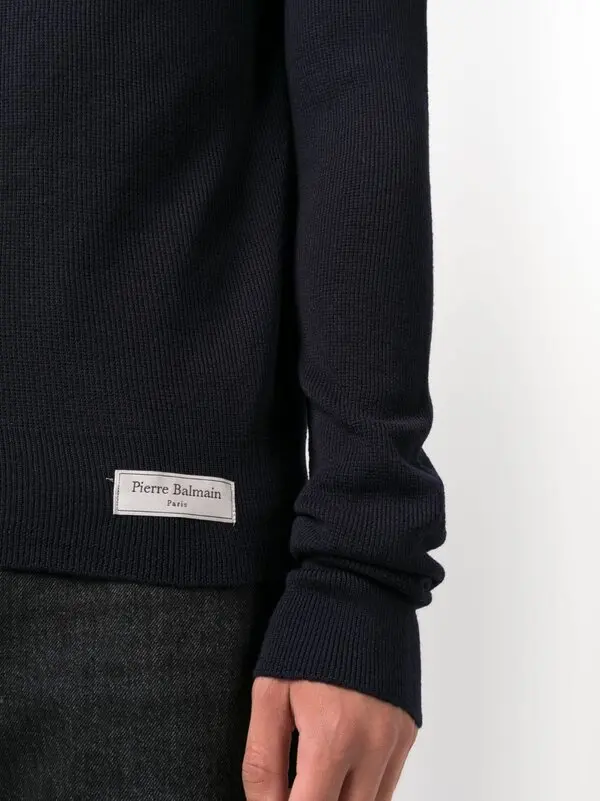 Balmain Logo-patch Merino Wool Jumper - Blue