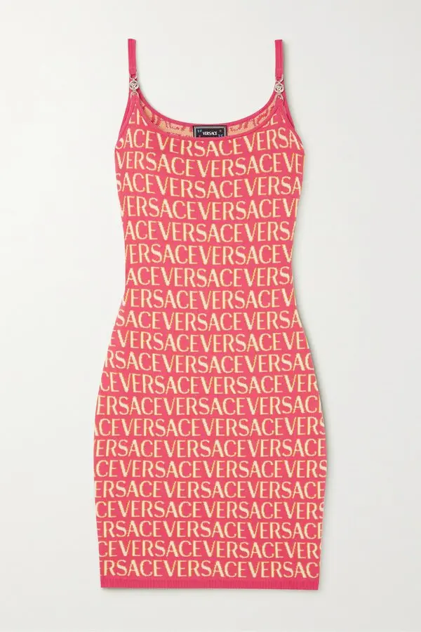 Versace Embellished Jacquard-knit Cotton-blend Mini Dress