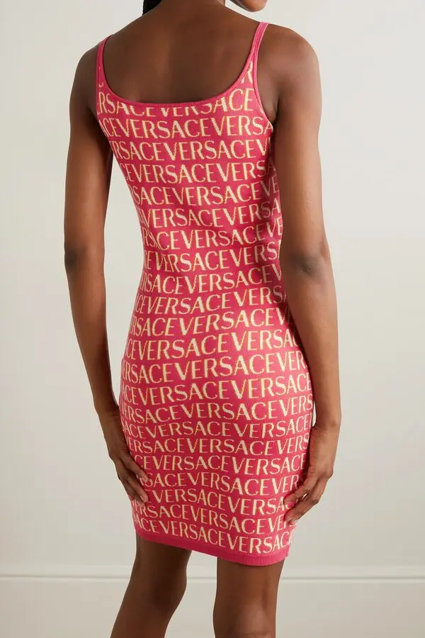 Versace Embellished Jacquard-knit Cotton-blend Mini Dress