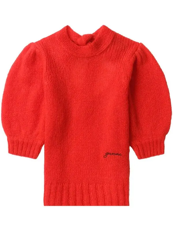 GANNI Logo-ebroide Puff-sleeve Juper