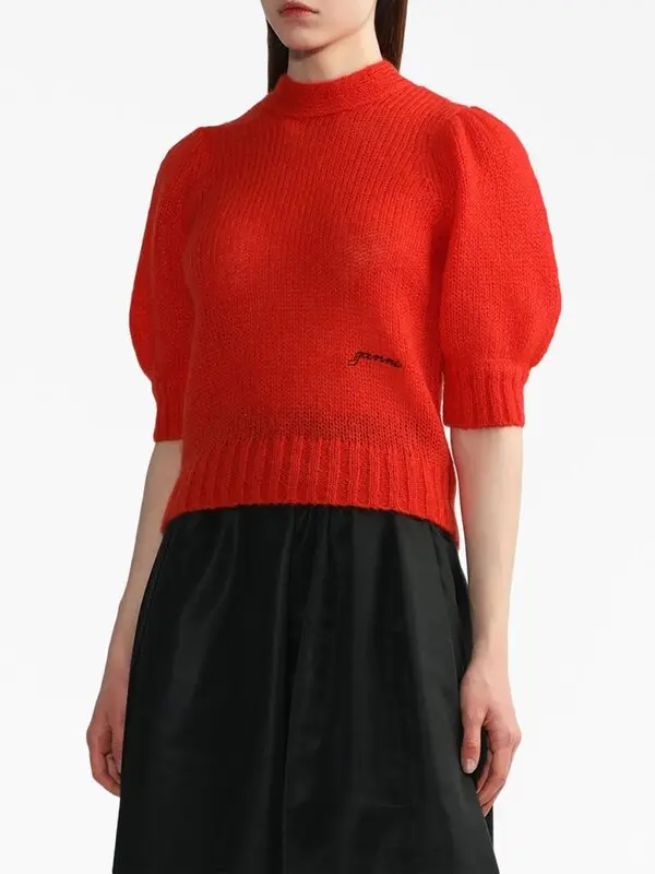 GANNI Logo-ebroide Puff-sleeve Juper