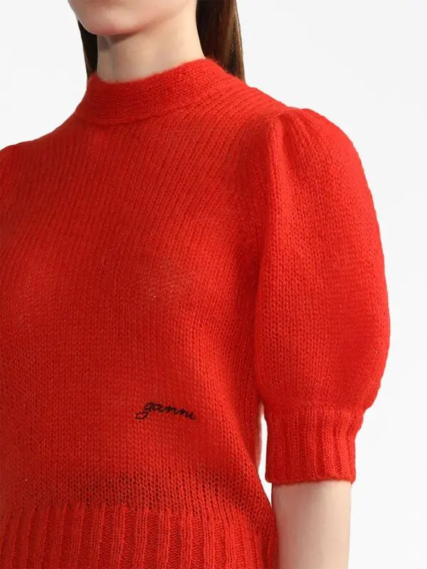 GANNI Logo-ebroide Puff-sleeve Juper
