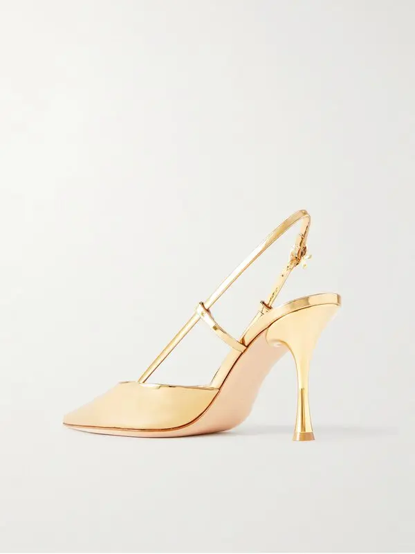 GIANVITO ROSSI Ascent 85 Mirrored-leather Slingback Pumps - Gold