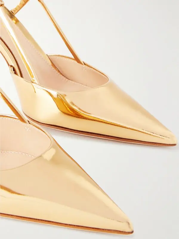 GIANVITO ROSSI Ascent 85 Mirrored-leather Slingback Pumps - Gold