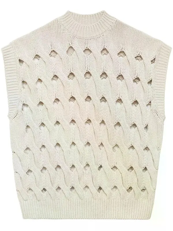 ANINE BING Dray Open-knit Vest - Neutrals