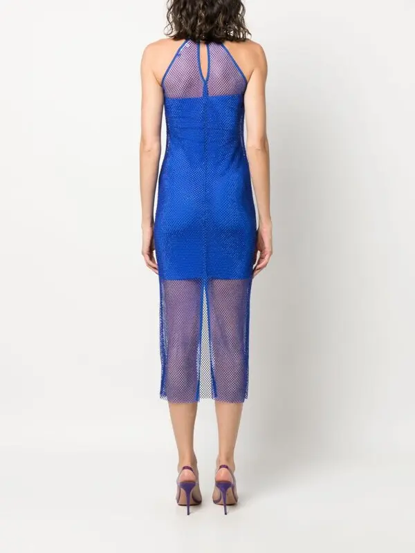 Patrizia Pepe Rhinestone-embellished Mesh Midi Dress - Blue