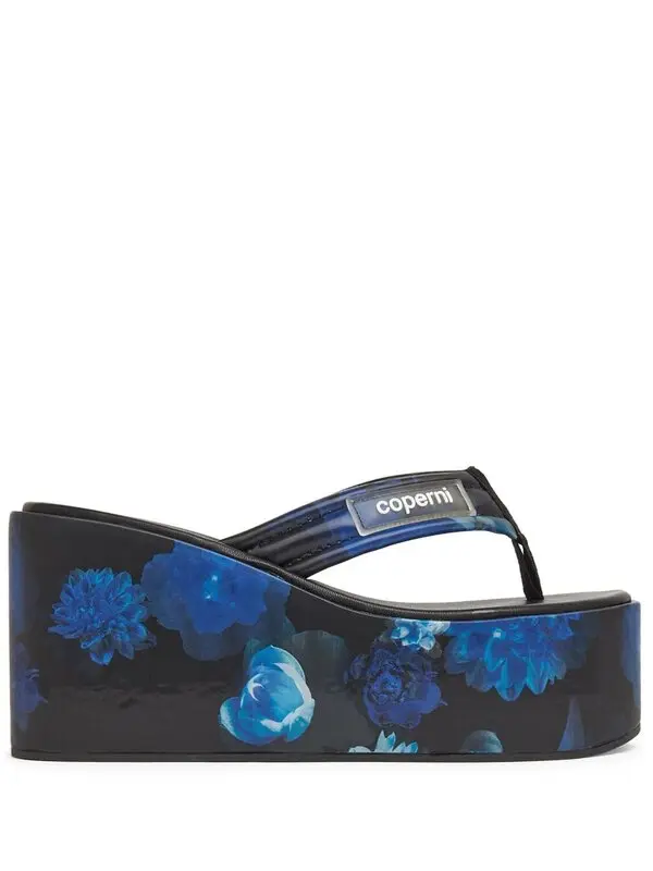 Coperni Floral-print Holographic Wedge Sandals