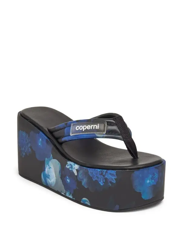 Coperni Floral-print Holographic Wedge Sandals