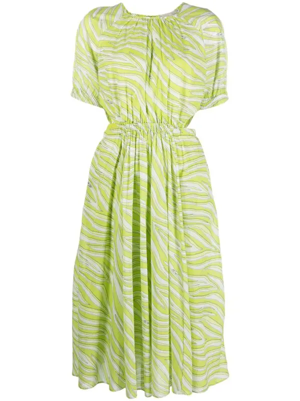 Michael Kors Zebra Print Cotton Midi Dress - Green