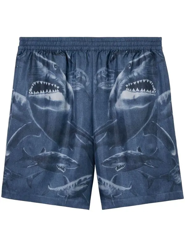 Burberry Shark Print Silk Shorts - Blue