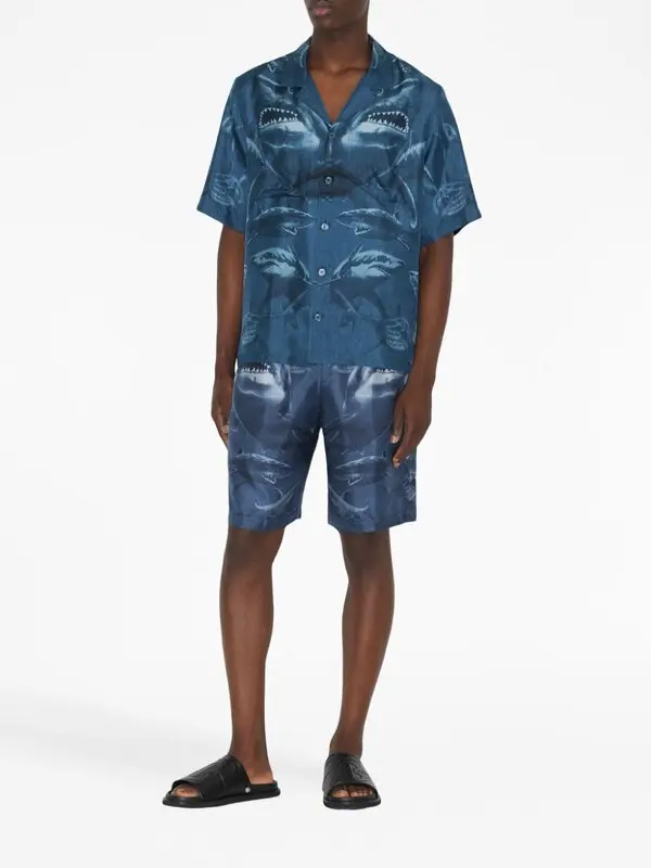 Burberry Shark Print Silk Shorts - Blue