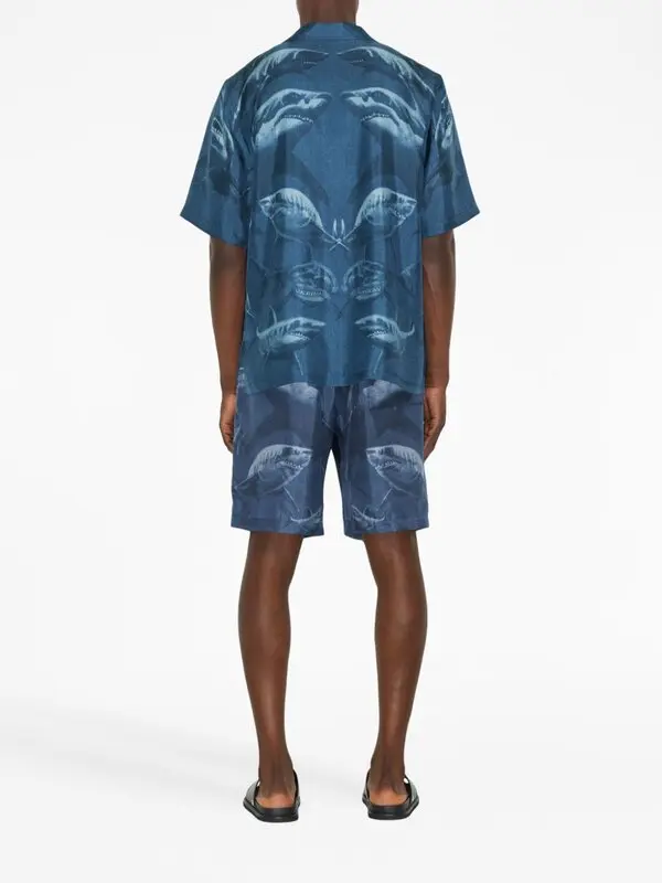 Burberry Shark Print Silk Shorts - Blue