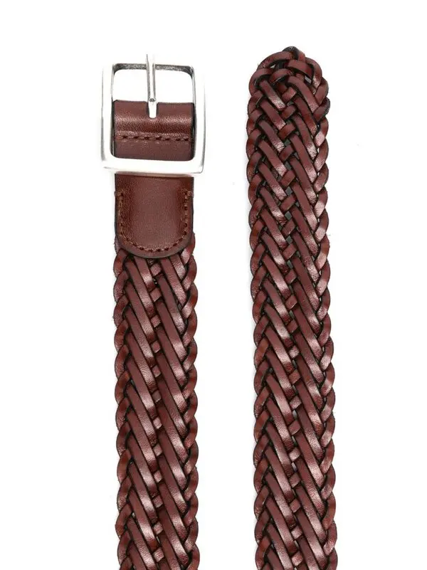DELL'OGLIO Woven Leather Belt - Brown
