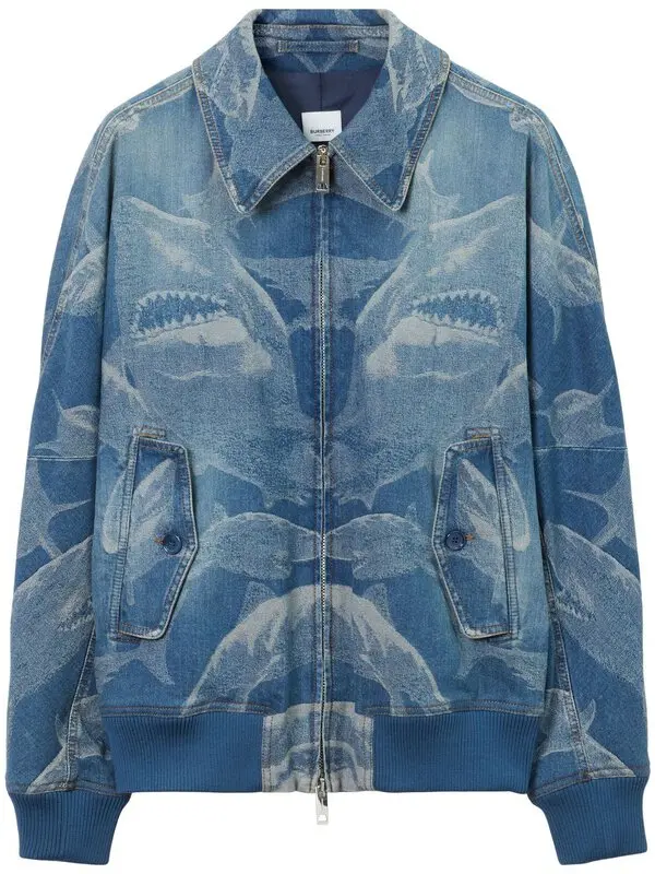 Burberry Shark-print Denim Bomber Jacket - Blue