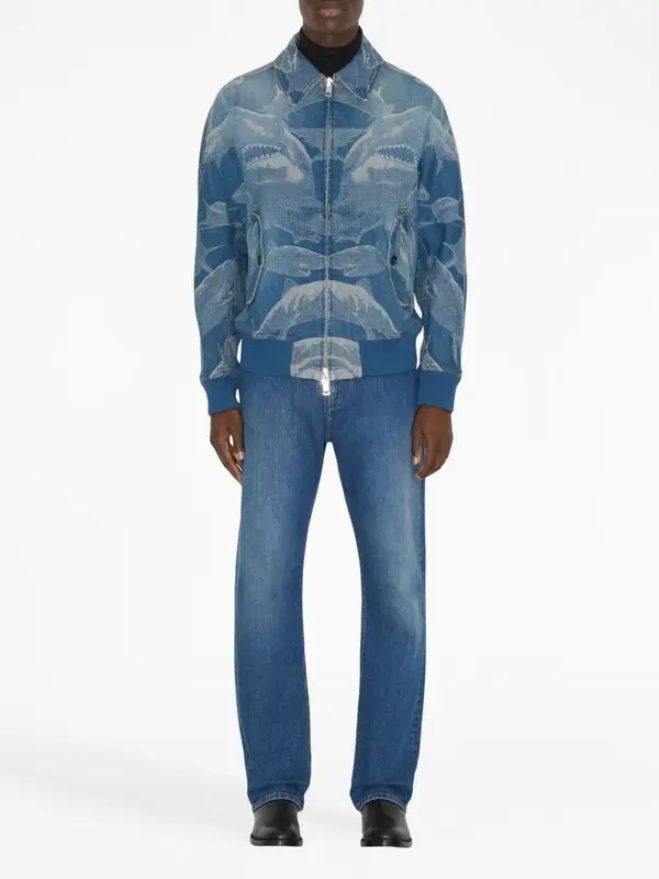 Burberry Shark-print Denim Bomber Jacket