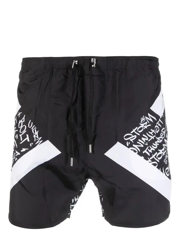 Neil Barrett Calligraphy-print Drawstring Swim Shorts - Black
