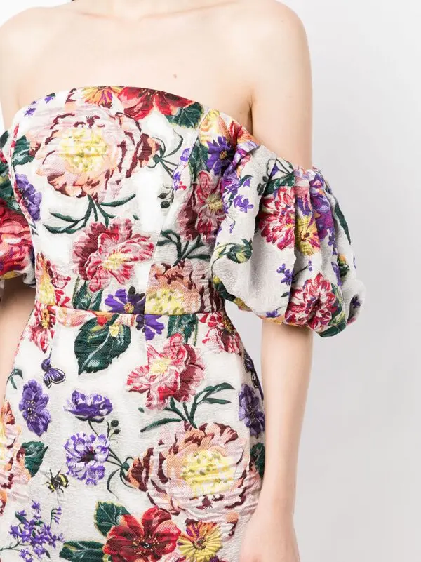 Marchesa Floral-embroidered Off-shoulder Minidress