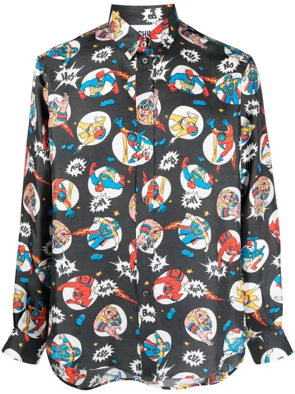 Moschino Comic-print Silk Shirt - Grey