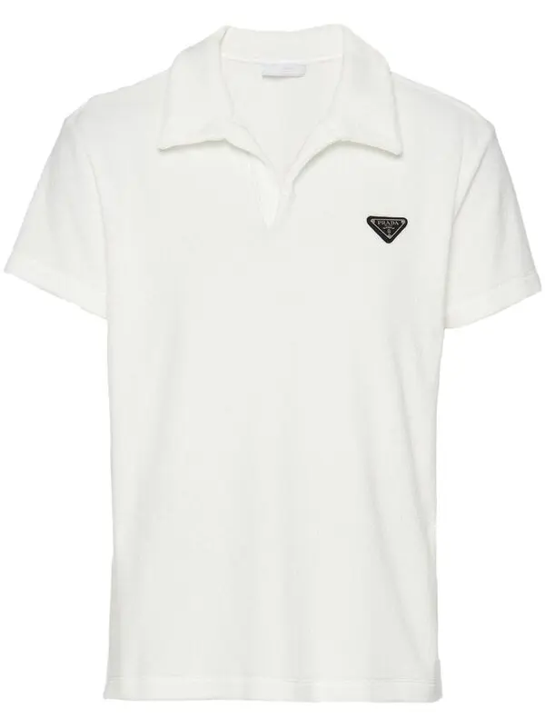 Prada Logo-Plaque Terry-Cloth Polo Shirt - White | Editorialist