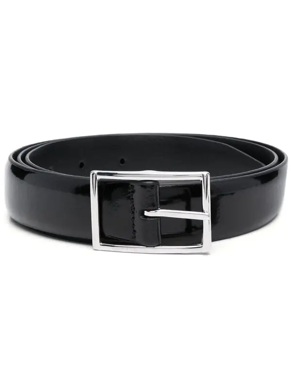 DELL'OGLIO Rectangle-buckle Patent-leather Belt - Black