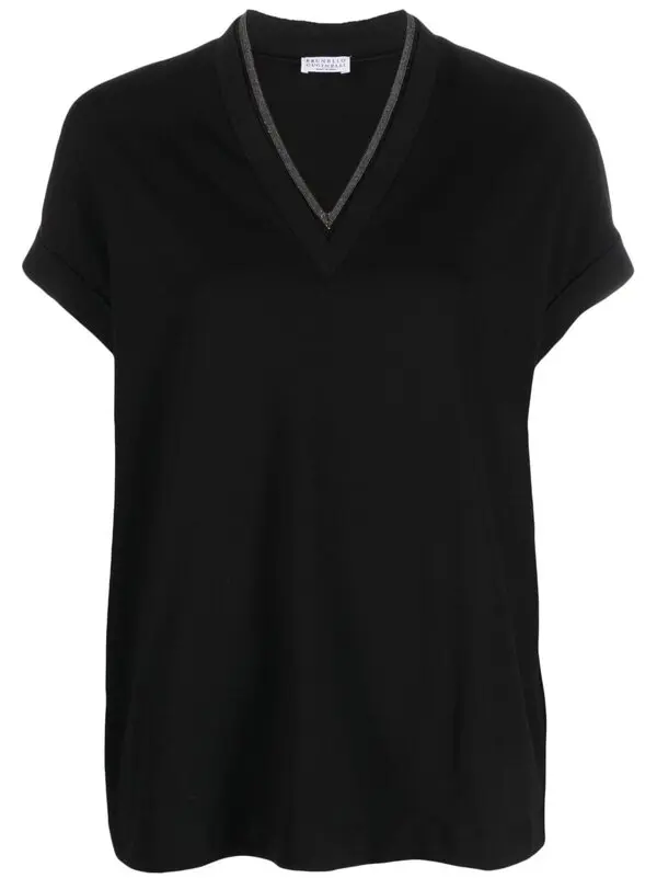 Brunello Cucinelli Monili-trim V-neck T-shirt - Black