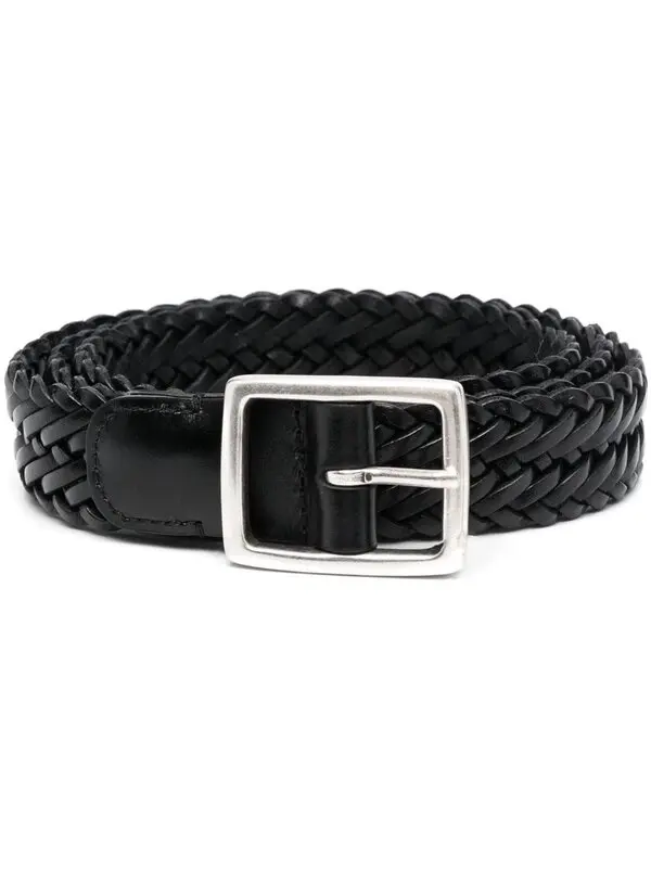DELL'OGLIO Woven Leather Belt - Black