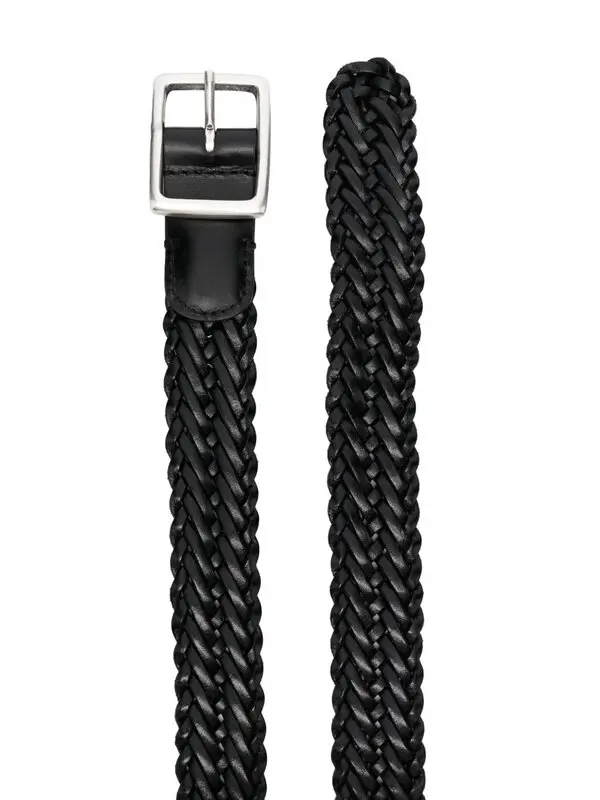 DELL'OGLIO Woven Leather Belt - Black