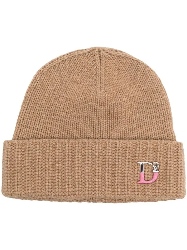 Dsquared2 Monogram Plaque Knitted Beanie - Neutrals