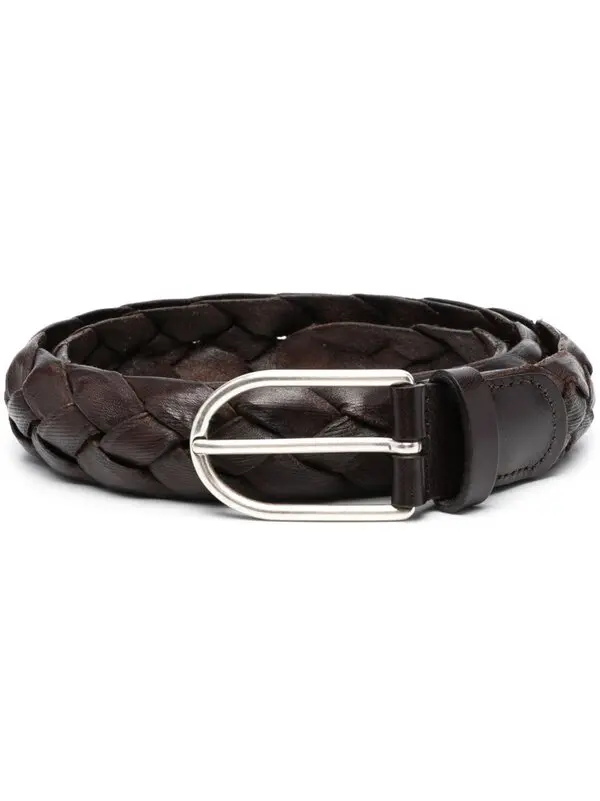 DELL'OGLIO Woven Leather Belt - Brown