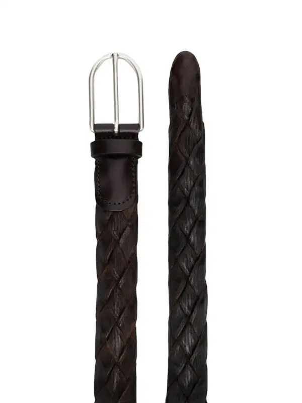DELL'OGLIO Woven Leather Belt - Brown