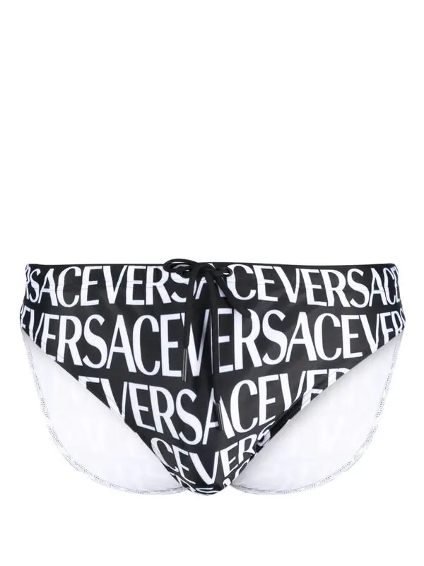 Versace Logo-print Drawstring Swimming Trunks - Black