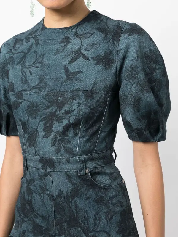 Erdem Floral-Print Pleated Denim Dress In Blue - 62% Off | Editorialist