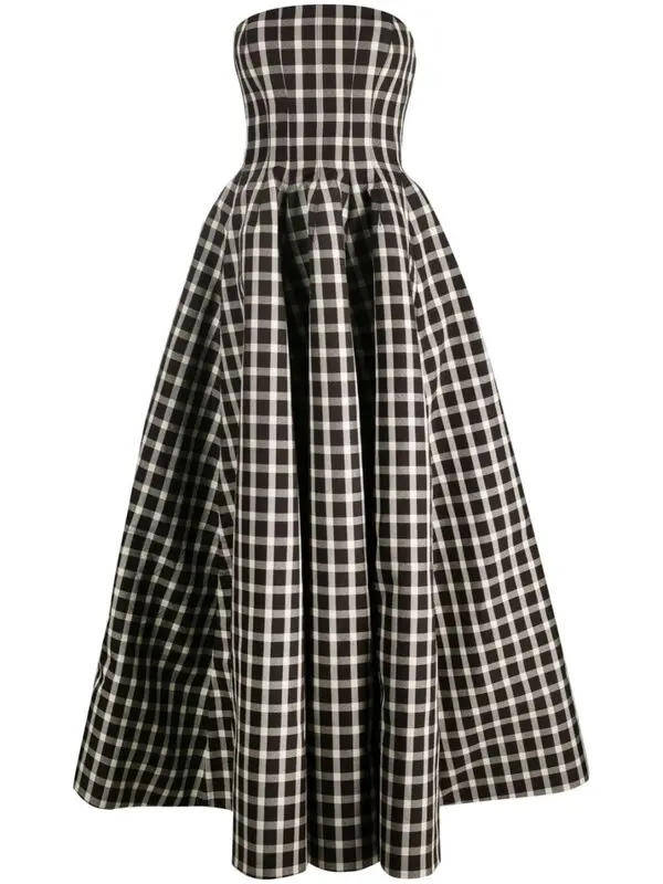Rosie Assoulin Tubey Strapless Plaid Silk Gown - Brown | Editorialist