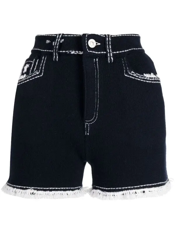BARRIE Fine-knit Fringe-detail Shorts - Blue