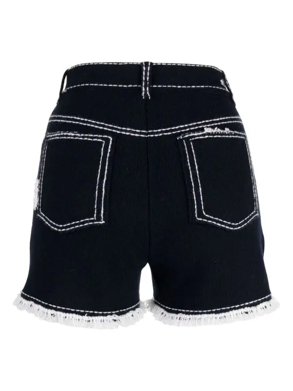BARRIE Fine-knit Fringe-detail Shorts - Blue