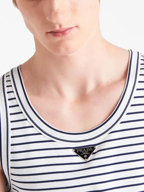 Prada Triangle-logo Striped Tank Top