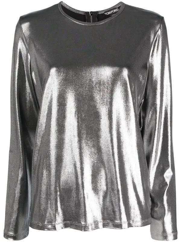 TOM FORD Metallic Laminated Long-sleeve Top - Silver