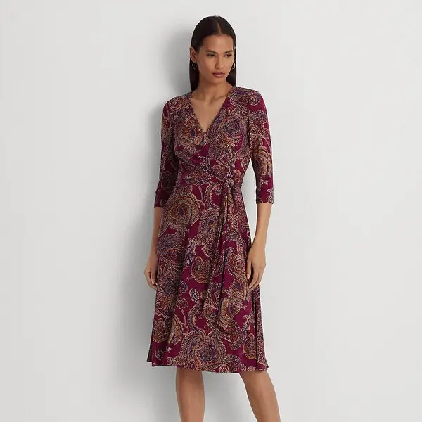 Ralph Lauren Paisley Surplice Jersey Dress In Burgundy Multi - 24% Off |  Editorialist