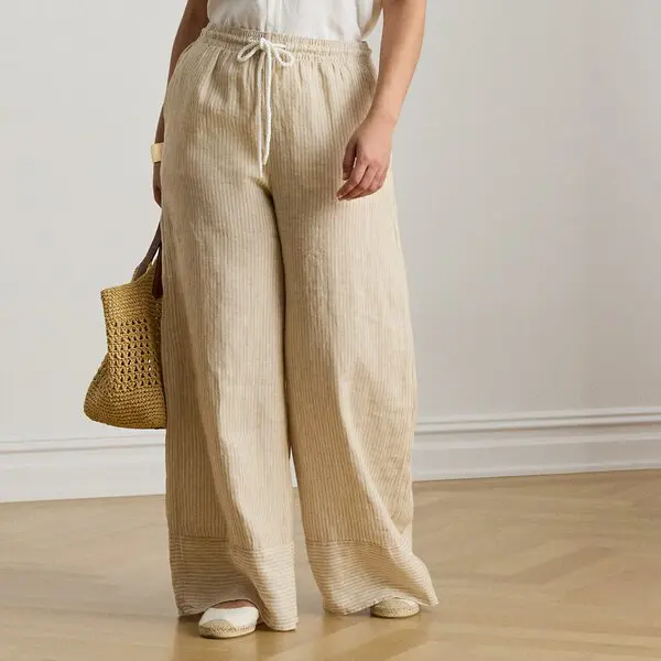 Ralph Lauren Striped Linen Wide-leg Pants - Tan/white