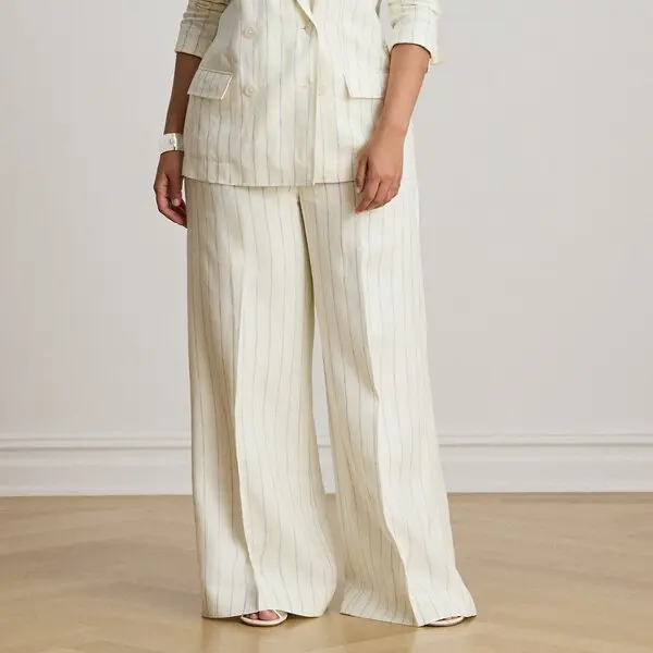 Ralph Lauren Striped Linen Wide-leg Pants - White/blue Multi